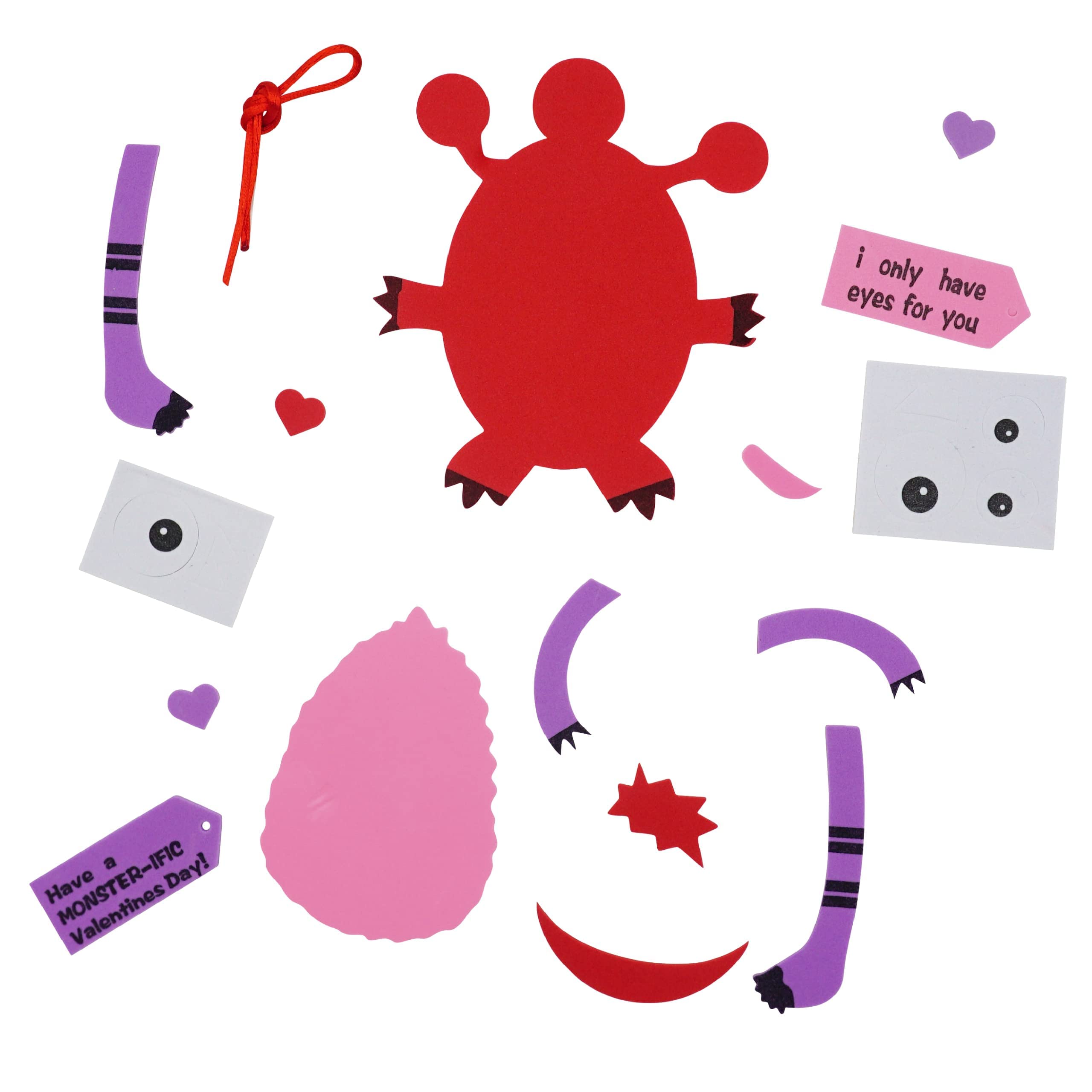 4E's Novelty Valentines Monster Craft Ornament (12 Pack) Foam Valentines Day Crafts for Kids Classroom DIY Card Activity Bulk - Individually Wrapped