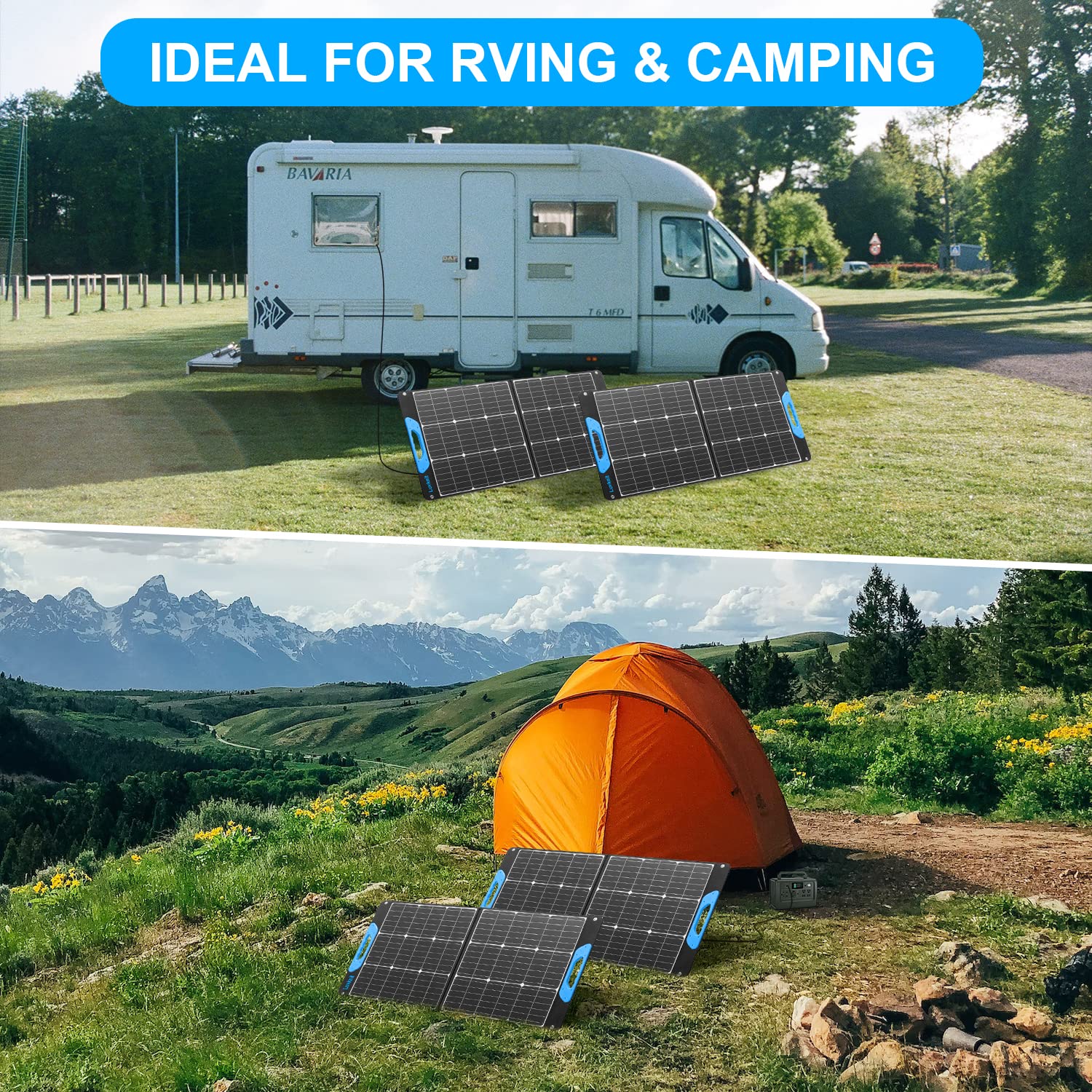 100 Watt Portable Solar Panel for Power Station, Foldable 100W Solar Panel for Camping Hiking Off-Grid Living, Monocrystalline Folding Panel Solar with 5V USB 18V DC Outputā¦