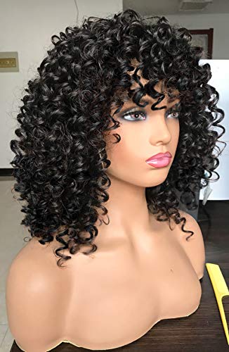 CiCi Short Curly Wigs For Black Women With Bangs Afro Short Kinky Curly Big Bouncy Hair Wig 12inch in Front 14 inch Back