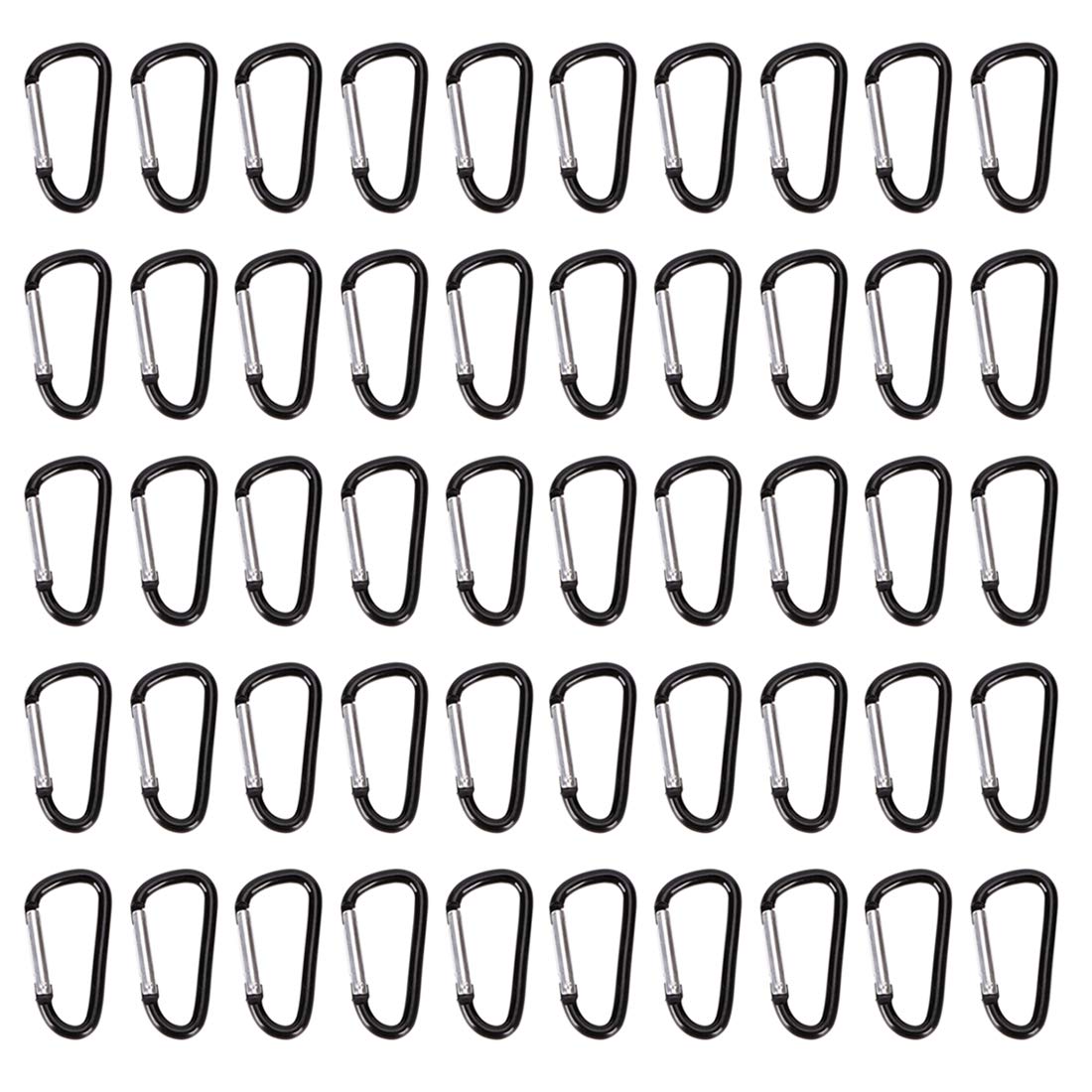 100pcs D Shape Aluminum Carabiner Spring Clip Hook Keychain Small Carabeaner Buckle Pack Caribeaner Hook for Camping Hiking Backpack, Black