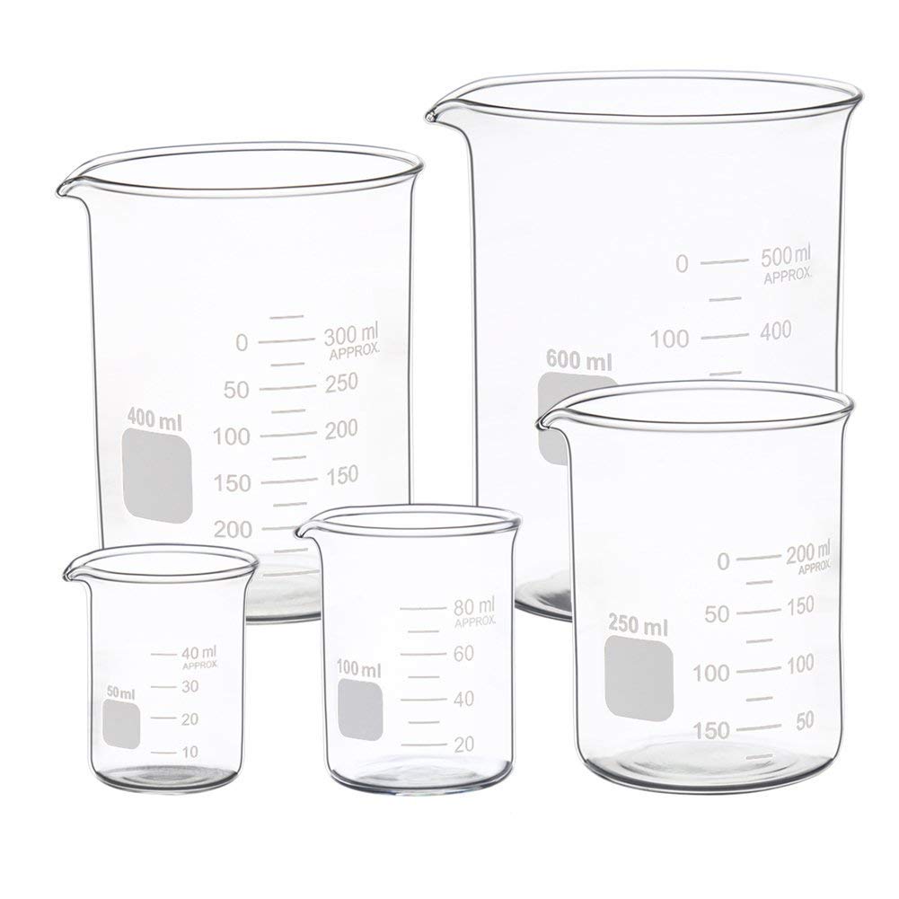 7 Pcs PTFE Magnetic Stirrer Mixer Stir Bar Spinbar Stirring Graduated Glass Measuring Low Form Beaker Set 50ml 100ml 250ml 400ml 600 ml