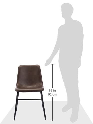 CangLong Faux Leather Armless Dining Chairs with Black Metal Base Faux Leather Bucket Seat, (2 PCS 18" inch), PU Brown