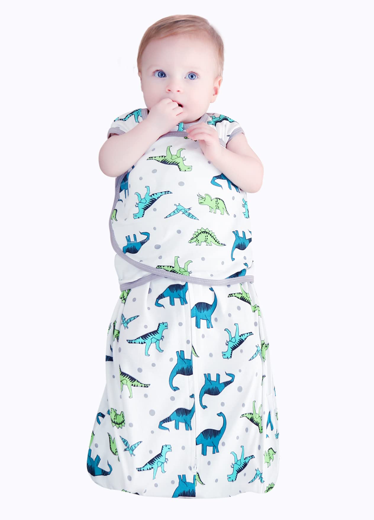 AugTwig Baby Sleepsack Swaddle 3-Way Adjustable Wearable Blanket Boy and Girl,100% Cotton,6-12 Months(Green Dinosaur)