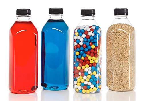 32 oz. Clear Food Grade Plastic Juice Bottles with Black Tamper Evident Caps (6/pack)