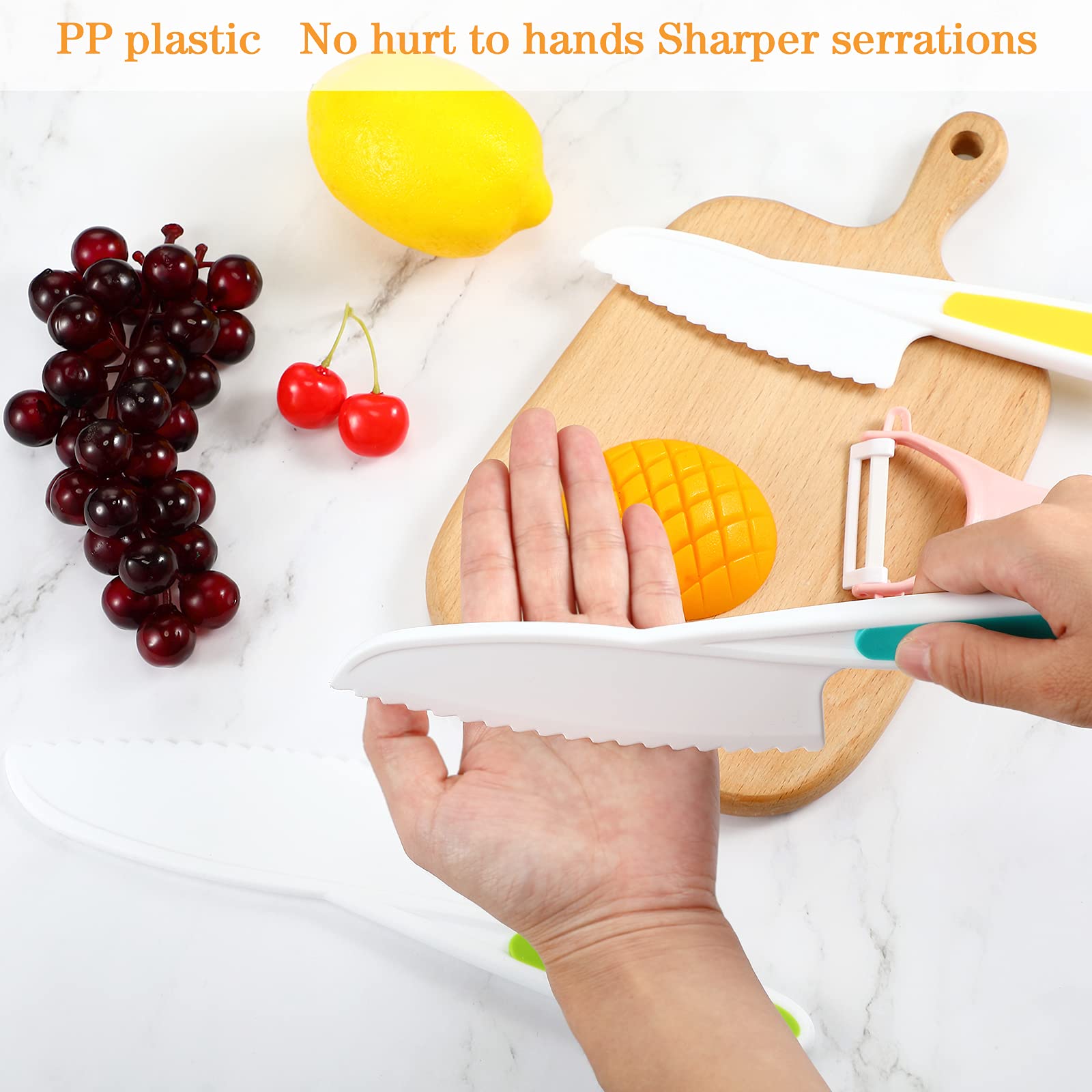 7 Pieces Ceramic Peeler Plastic Children Kitchen Knife Set, Nylon Kitchen Knife Set Ceramic Y Peeler Children's Safe Knife for Cooking Home Kitchen Vegetables Fruits Salad Cake Lettuce Bread Kids