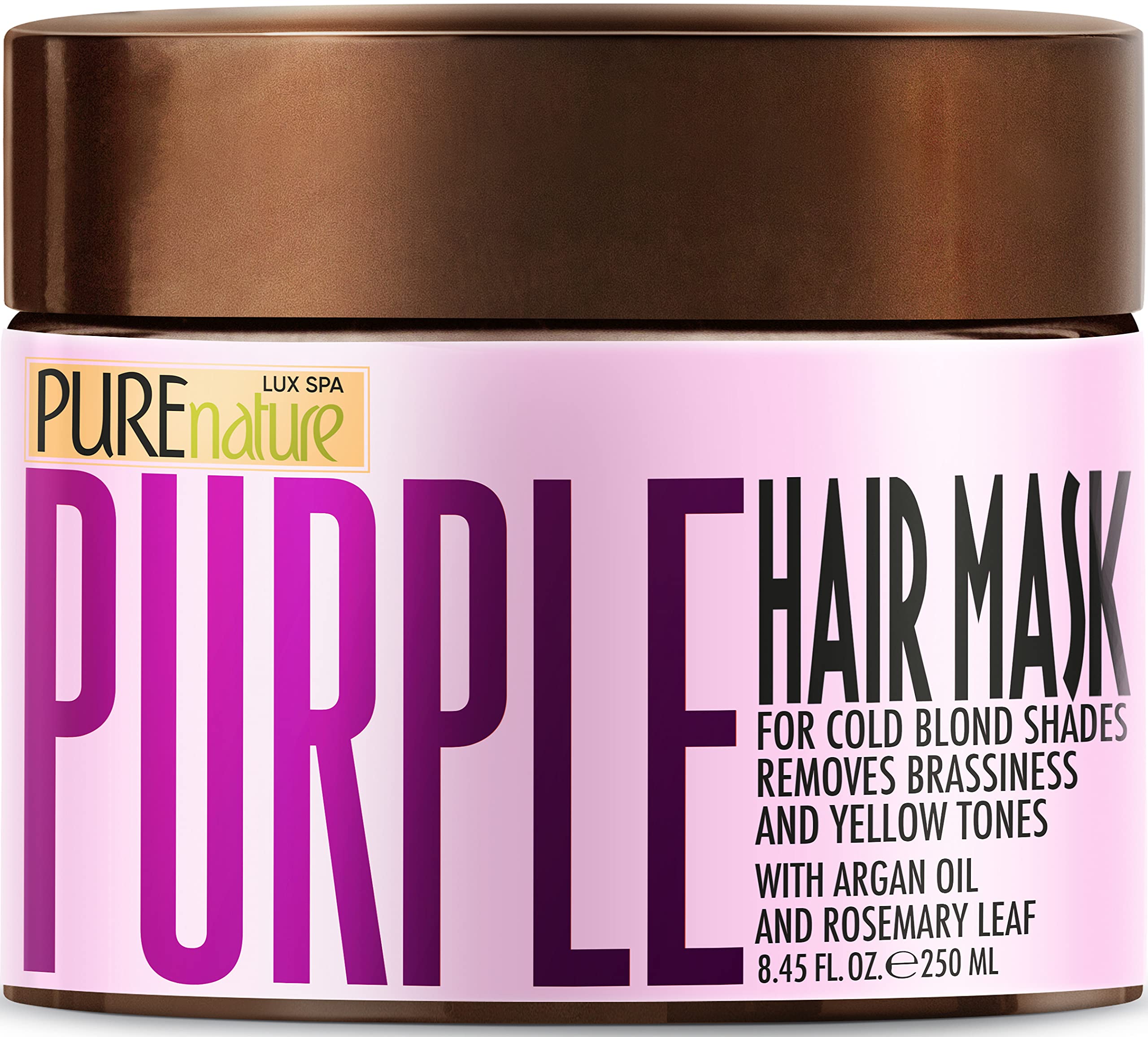 PURE NATURE LUX SPA Purple Hair Mask for Bleached and Blonde Hair - Deep Conditioning Treatment for Women to Remove Yellow Highlights and Repair Dry, Damaged Hair - Hydrate Colored Hair