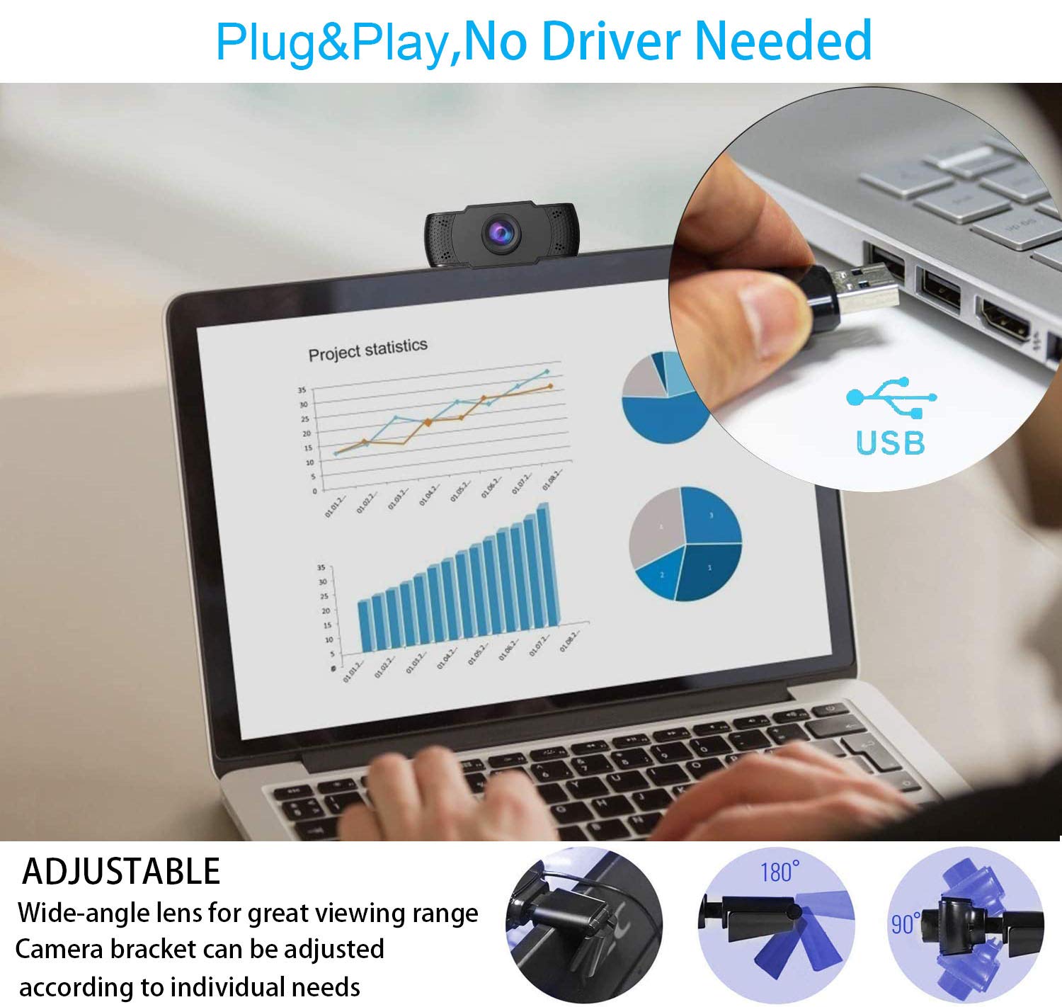 1080P Webcam with Microphone, USB 2.0 Desktop Laptop Computer HD Web Camera with Auto Light Correction, Plug and Play for Windows Mac OS, for Video Live Streaming, Conference, Gaming, Online Classes