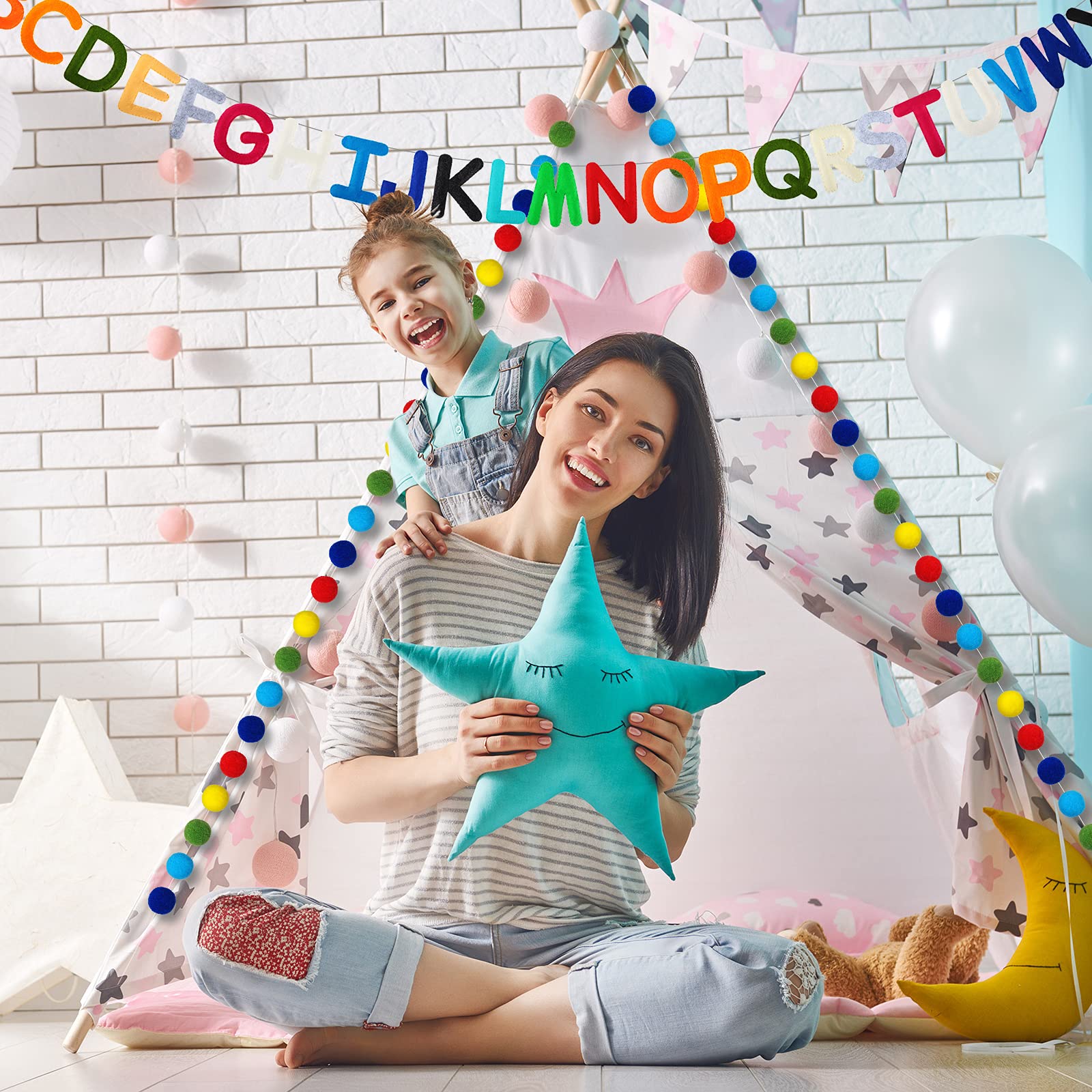 Alphabet Garland Felt Banners Alphabet Wool Felt Garland Letters Banners Wall Hanging for Toddler Room Nursery Baby Room Decor