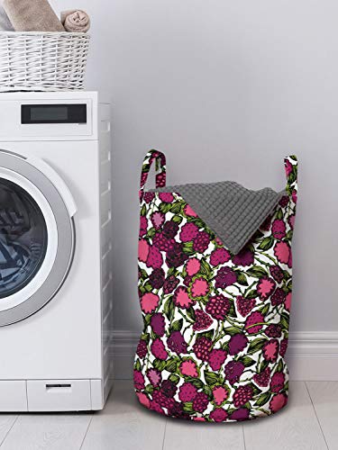 Ambesonne Botany Laundry Bag, Graphic Designed Spring Fruit Themed Colorful Blackberries Branches, Hamper Basket with Handles Drawstring Closure for Laundromats, 13" x 19", Raspberry Lime Green