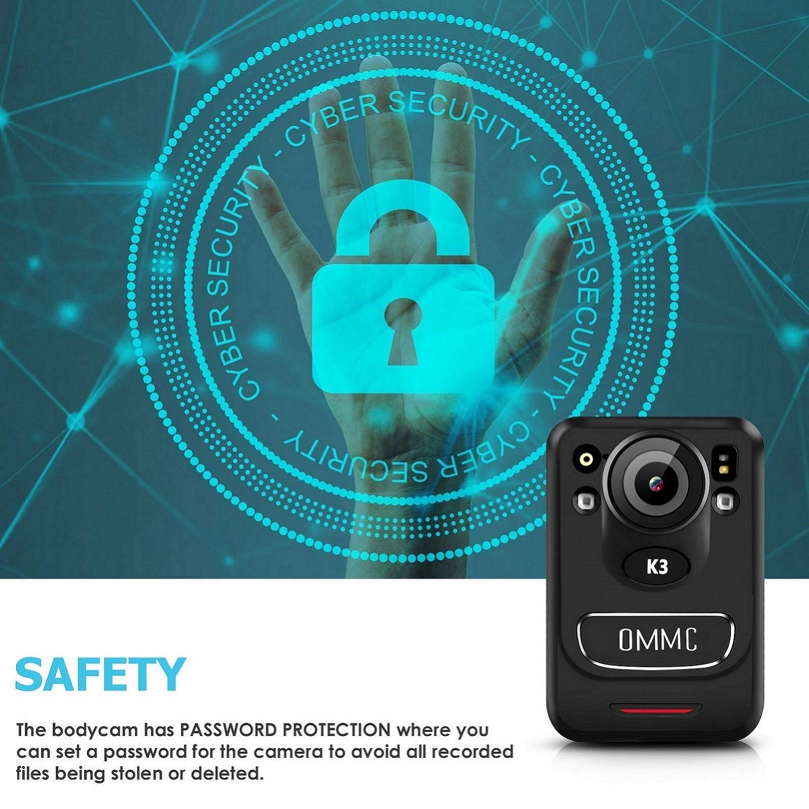 OMMC K3 1440P HD Police Body Camera,Portable Body Camera with with Audio Recording Wearable,Night Vision, 128G Memory Body Worn Camera for Law Enforcement,Personal Use