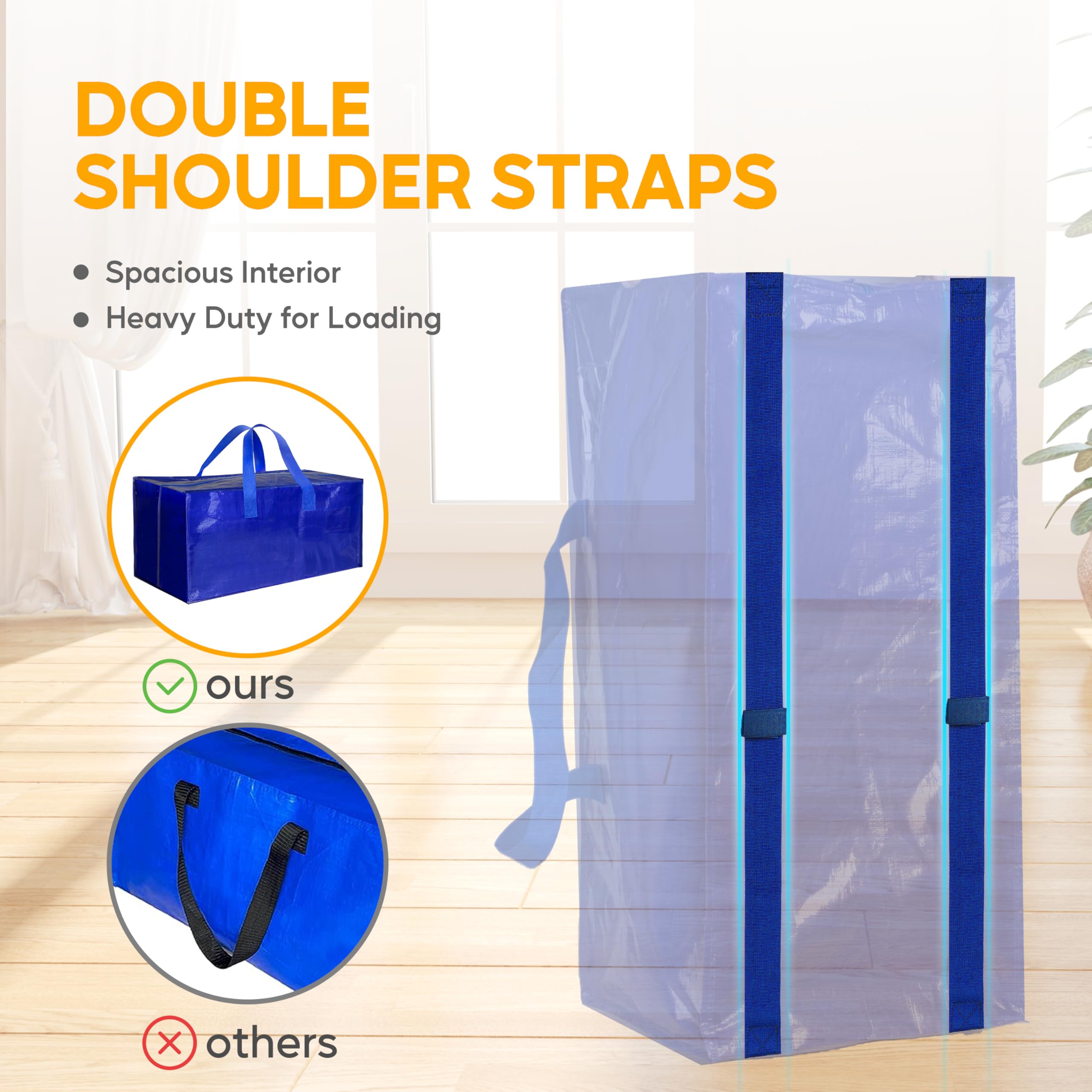 10 Pack Oversized Heavy Duty Moving Bags with Backpack Straps, Strong Handles & Zippers, Extra Large Storage Tote Moving Boxes for Space Saving, Blue