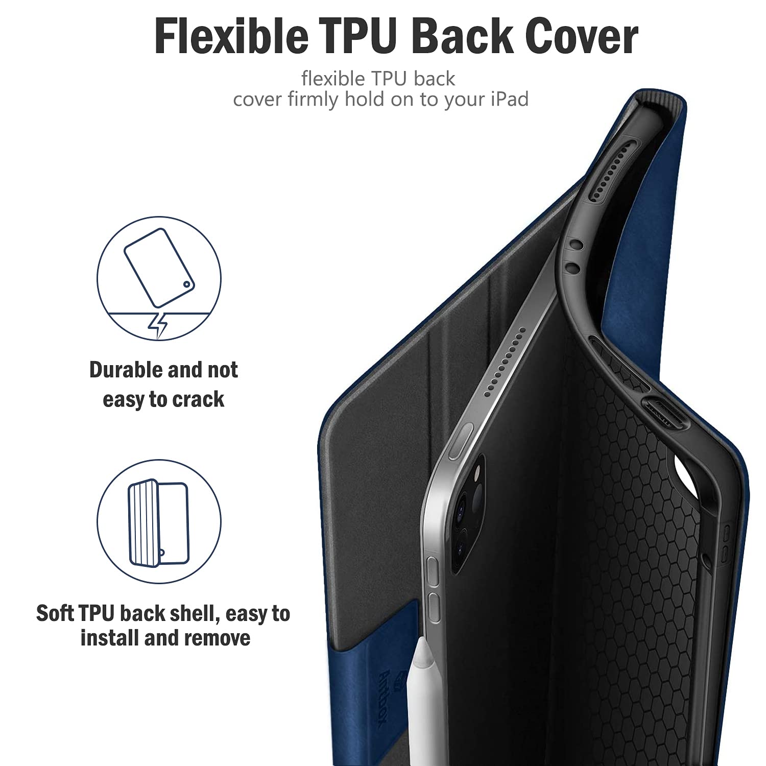 Antbox Case for iPad Pro 12.9'' 6th Generation (2022) 5th/4th Generation (2021/2020), Built-in Pencil Holder Auto Sleep/Wake Function PU Leather Smart Cover (Blue)