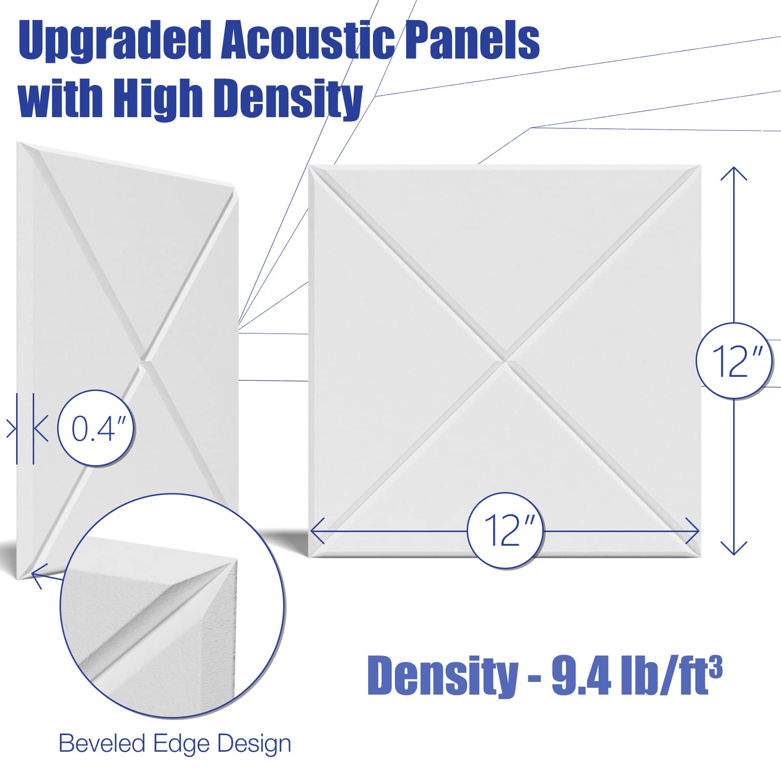 12 pack Acoustic Panels Self-Adhesive, 12"X 12"X 0.4"Sound Proof Foam Panels,Soundproof Wall Panels High Density, Acoustic Panels Sound Absorbing for Wall Decoration and Acoustic Treatment-White