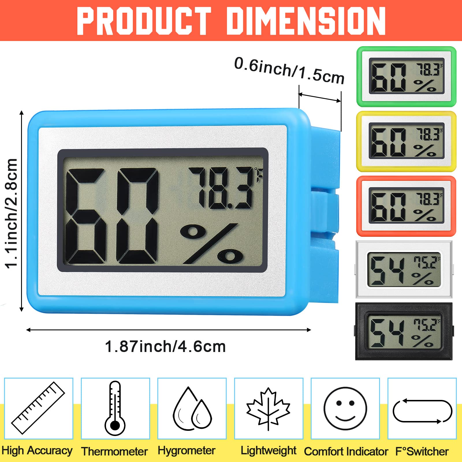 24 Pcs Temperature Humidity Meters Electronic Gauge Indoor Thermometer Hygrometer Small Humidity Meter Monitor Digital Hygrometer Mini LCD Display Fahrenheit for Garden, Fridge, Cellar, Closet