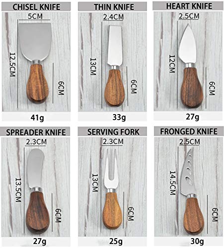 Cheese Knives Set, 6-Piece Stainless Steel Cheese Knife Collection with Cheese Slicer Cheese Cutter Cheese Fork,Cheese Spreading Knife for Charcuterie Boards and Cutlery Gift Set
