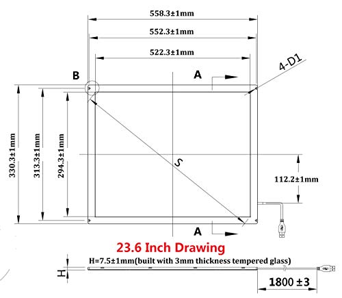 23.6 Inch Multi Points IR Touch Screen, Infrared Touch Screen Panel, USB Free Driver with Tempered Glass for Kiosks, Touch Screen Monitor, Interactive Device Machine