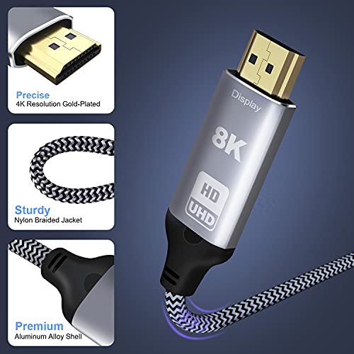 CableDeconn DisplayPort 1.4 to HDMI 2.1 8K Cable 2 m Converter 8K @ 30Hz 4K @ 120Hz Directional Compatible with DisplayPort PC and HDMI Displays