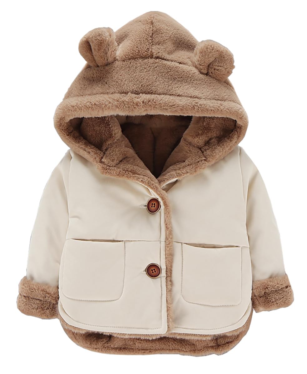 WEONEDREAM Unisex Baby Boys Girls Winter Fur Coat Toddler Puffer Jacket with Hood 6-12M Infant Warm Outfits Pretty Baby Fleece Lined Outerwear(Coffee,80)