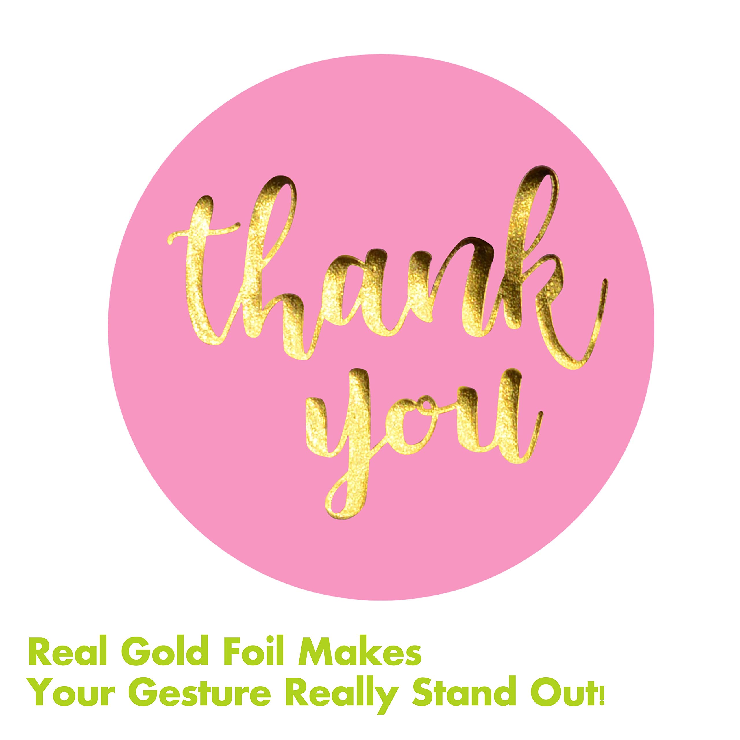 1000 PCS Thank You Stickers Gold Foil Font on Pink Paper with Perforation Line for Personal and Business Use (Each Measures 1.5" in Diameter)