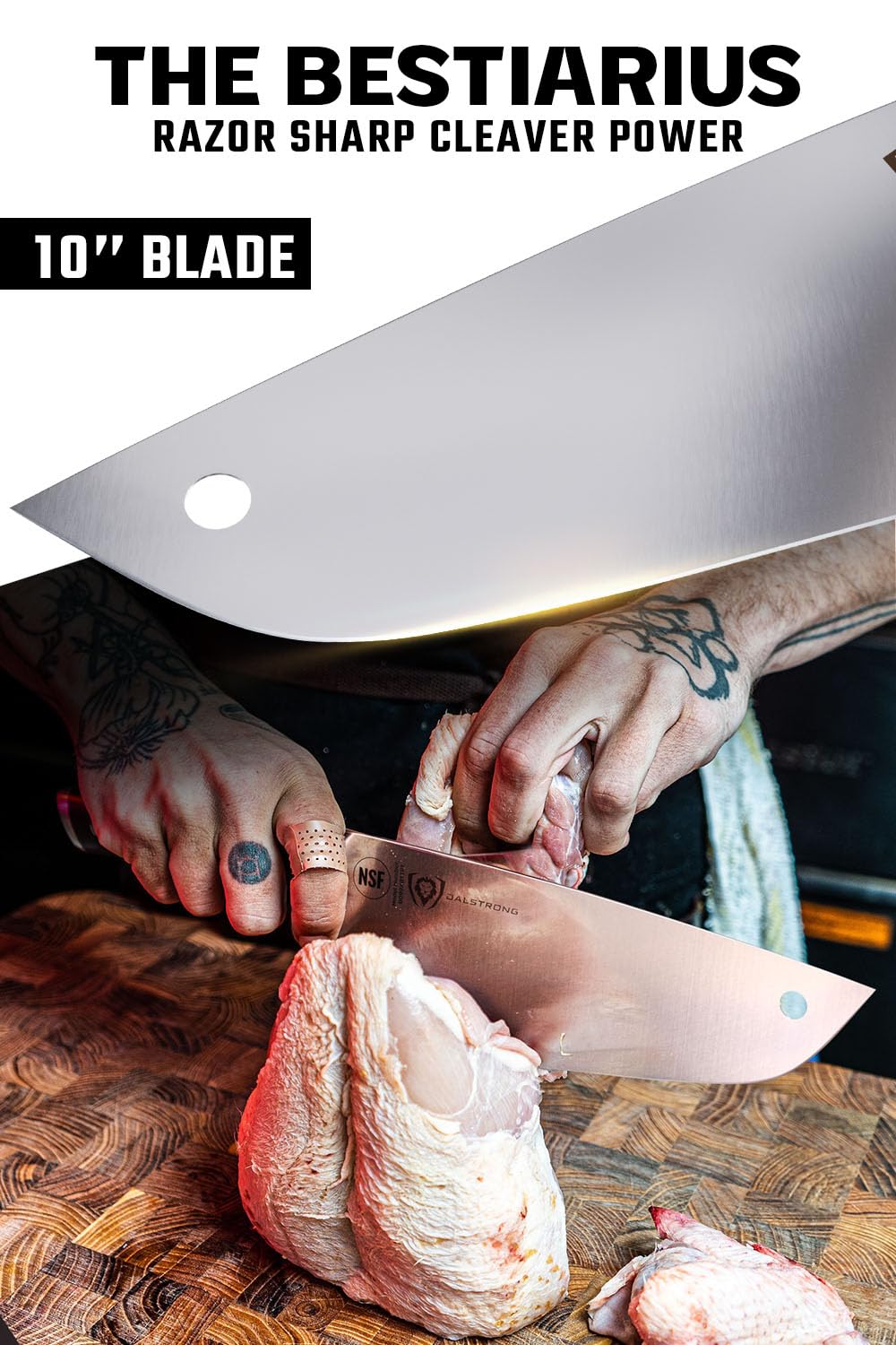 Dalstrong Meat Cleaver Knife-10-The Bestiarius-Gladiator Series-Forged German High Carbon Steel- Heavy Duty Giftable Kitchen Knife-Black Handle- w/Sheath- Razor Sharp - NSF Certified