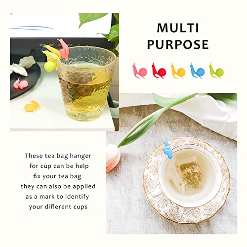 20 Pieces Cute Snail Shape Silicone Tea Bag Holder, LEEFONE Candy Colors Cup Hangers for Gift Set Home Party Supplies