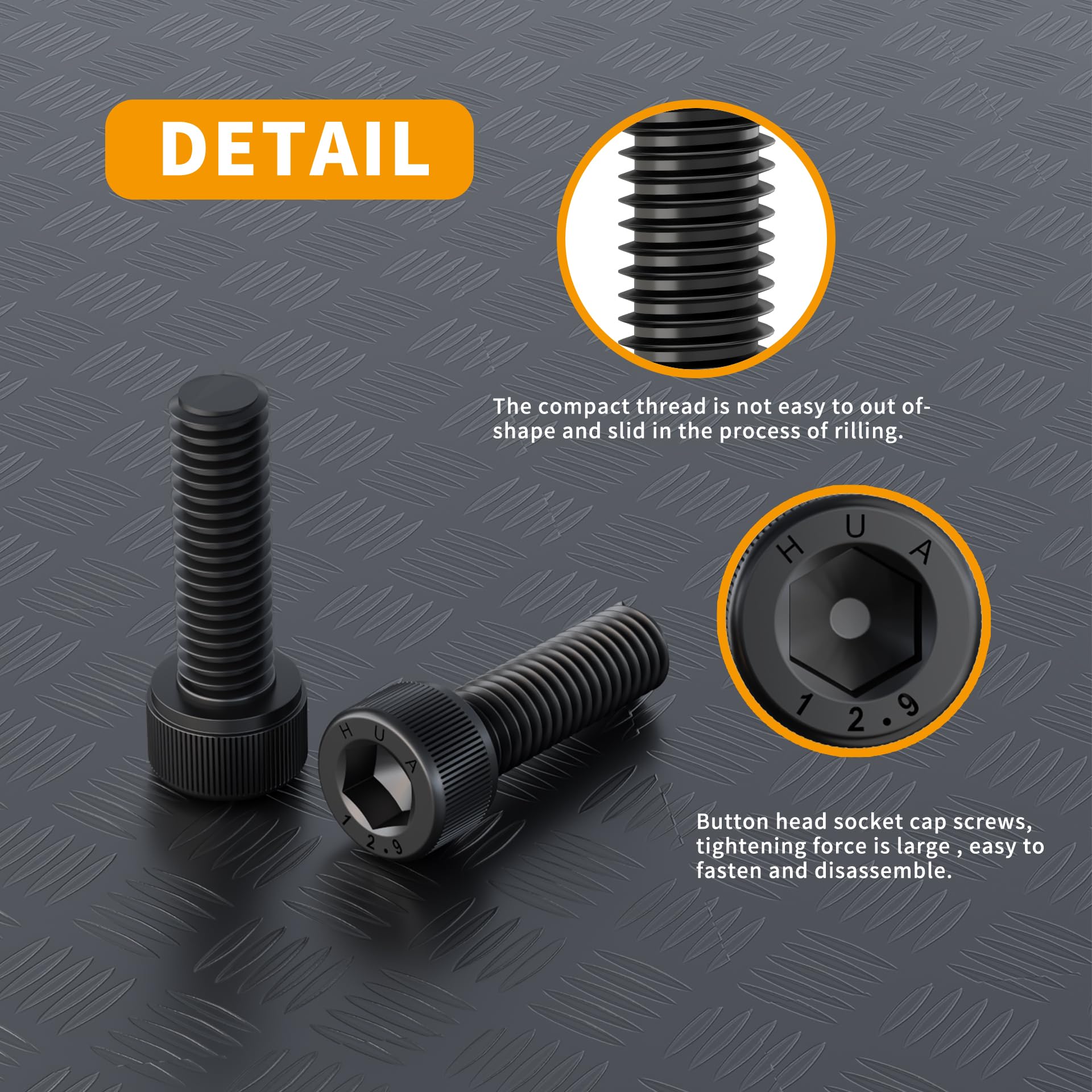 Cicidorai M5 x 8mm 12mm 16mm 20mm 25mm Hex Socket Head Cap Screws Bolts, 12.9 Grade Alloy Steel, Fully Threaded, Black Oxide Finish, Allen Socket Drive, Assortment Kit 50Pcs
