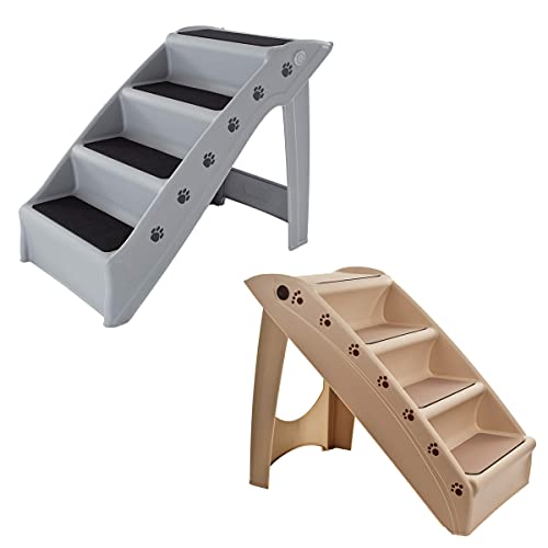 Pet Stairs β Safe and Durable Indoor or Outdoor Ramp with 4 Step Design β Cat or Dog Steps for Home and Vehicle by PETMAKER (Tan)