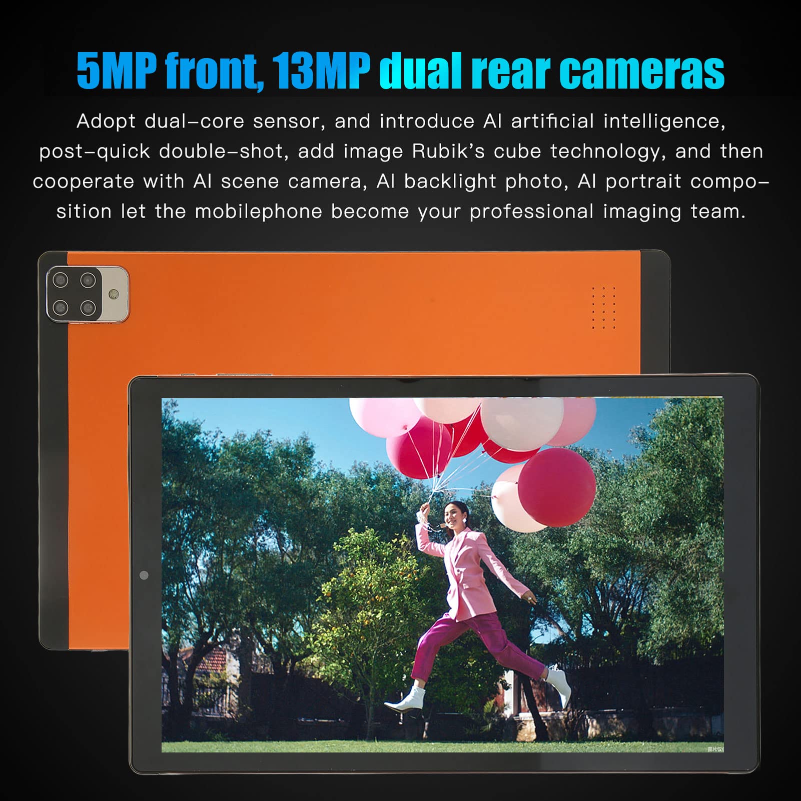 10.1 Inch Tablet, Orange Front 5MP Rear 13MP HD Tablet 2.4G 5G WiFi 1920x1080 IPS 6GB 128GB 100-240V for 11.0 for Reading (US Plug)