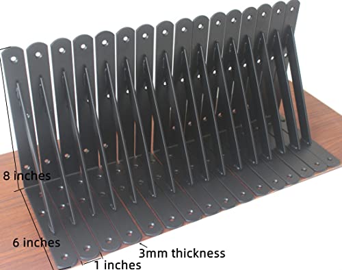 16 Pack L8" x H 6" Black Heavy Duty Shelf Brackets with Screws Metal Shelf Brackets Shelf Support Angle Brackets for Shelves L Brackets Heavy Duty Floating Shelf Brackets