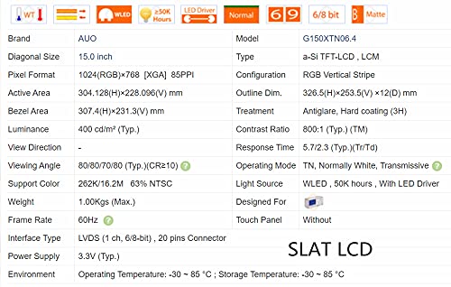AUO 15 Inch LCD Display G150XTN06.4 with Full kit of Driver Board