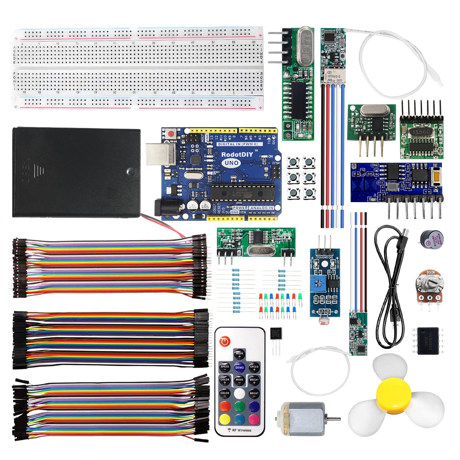 Super Starter Kit Based on Arduino UNO R3 with Tutorial and Controller Board Compatible with Arduino IDE, Includes Relay Wireless Radio Frequency Remote Control Switch Transmitter and Receiver kit