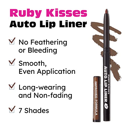 Ruby Kisses Auto Lip Liner Pencil, Long Lasting & Non-Fading, Smooth Application, Non-Feathering with Rich Color, No Sharpener Needed, Ideal for Full Lips Look (Cappuccino) (3 PACK)