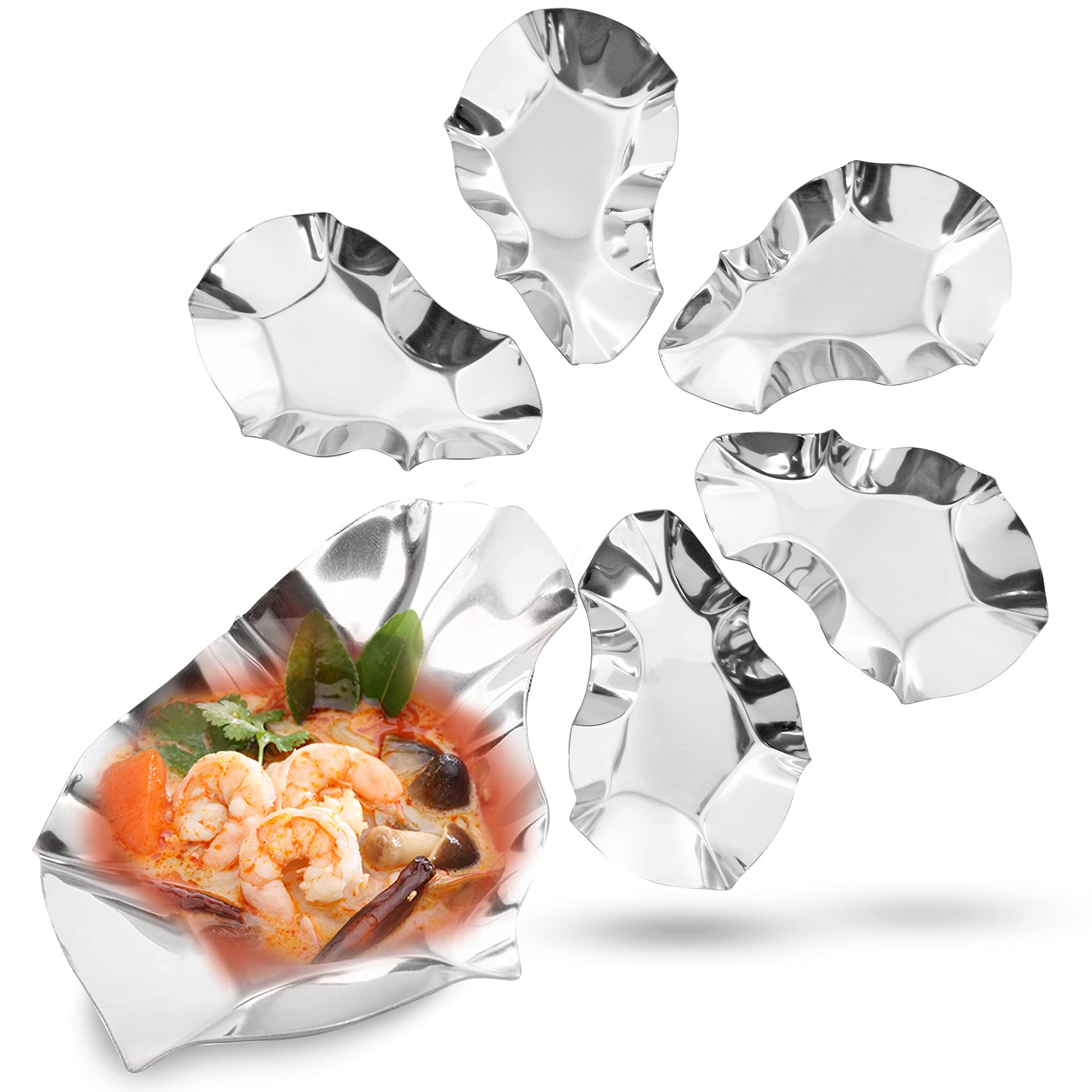 CIRAVI Stainless Steel Oyster Shells - 6 Piece Reusable Set - Flat Bottomed Shells - For Grilling or Cooking - Great for All Kinds of Seafood