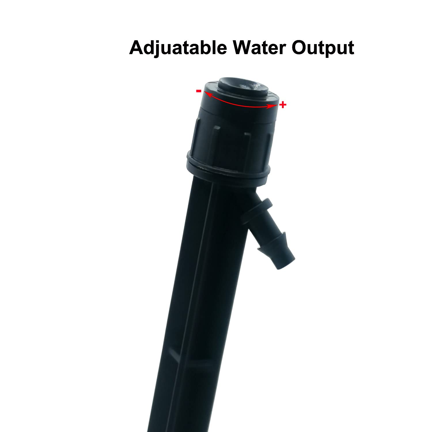 PheiLa 50 Pcs Drip Emitters with Stake Water Flow Adjustable for 1/4 Inch Irrigation Tube Hose, 360 Degree Sprayer Irrigation Drippers Watering Stake for Garden Patio Lawn Flower Bed - Black