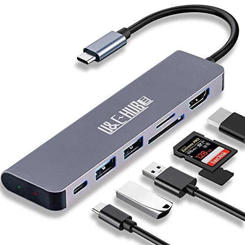 JUBAAY USB C Hub 6 in 1 Dongle to HDMI Multiport Adapter with 4K HDMI Output 2 USB 3.0 Ports SD/TF Card Reader 100W PD Compatible for MacBook Pro & Air Accessories USB C Laptops More Type C Devices
