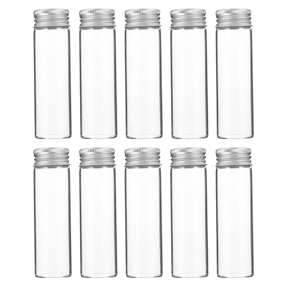 Cabilock 10pcs Clear Flat Glass Test Tubes with Screw Caps Large Test Tubes Containers for Bath Salt Candy Storage 80ml