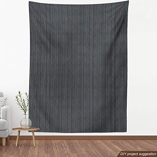 Ambesonne Pinstripe Fabric by The Yard, Monochrome Black and White Design White Thin Uneven Lines on Dark Backdrop, Decorative Fabric for Upholstery and Home Accents, 2 Yards, Black and White