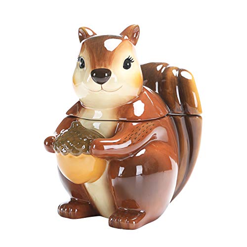 Bico Squirrel 8 inch Air Tight Cookie Jar, Hand Painted Ceramic Container, Dishwasher Safe