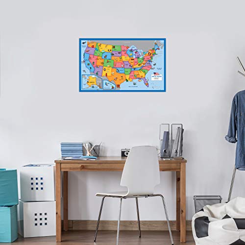2 Pack - USA Map for Kids [Illustrated] + United States of America Map [Blue Ocean] (Laminated, 18" x 29")