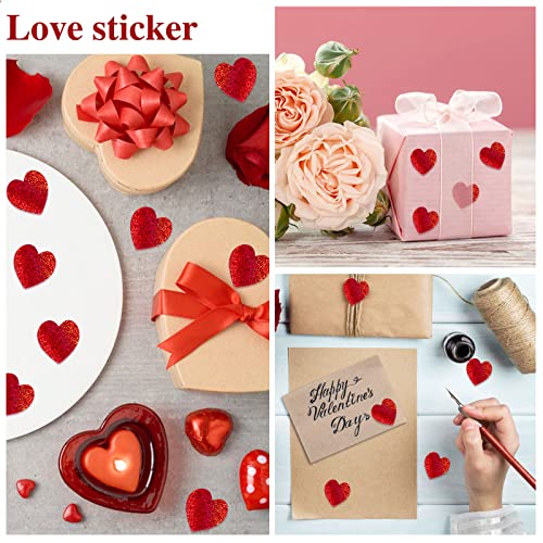 1000 PCS Glitter Red Heart Stickers - 1" Heart Decorative Labels for Valentine's Day Wedding Anniversaries Decorations