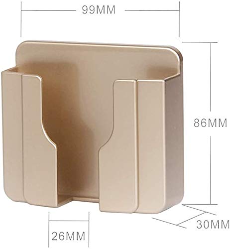 Phone Holder Wall Mounted, Cellphone Stand Charging Holder Bracket Shelf Wall Mount Adhesive Mobile Phone Wall Charger Holder and Remote Control Stand Multipurpose Storage Box (Gold)
