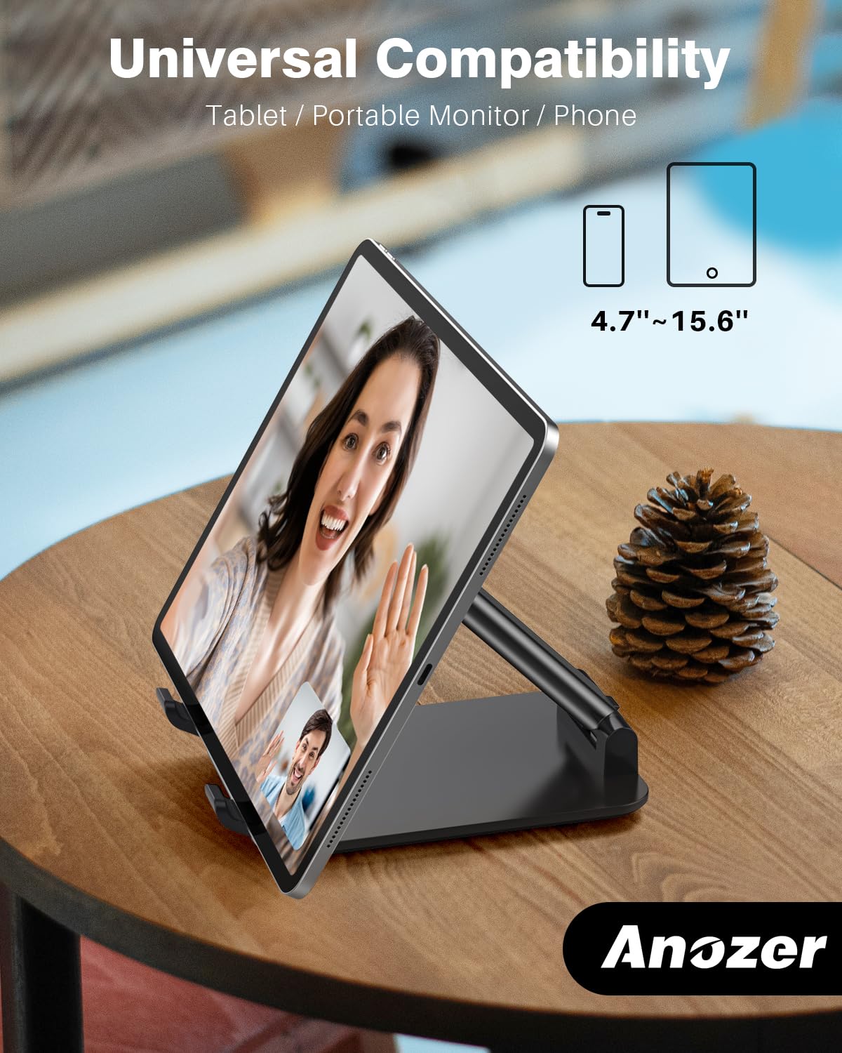 Anozer Tablet Stand Foldable & Adjustable, Portable Monitor Stand 5.55 * 3.94" Wide, Fit for iPad Holder Stand Compatible with iPad Pro 11, 12.9/for iPad 10.9; Surface Pro; Portable Monitor 4.7-15.6"