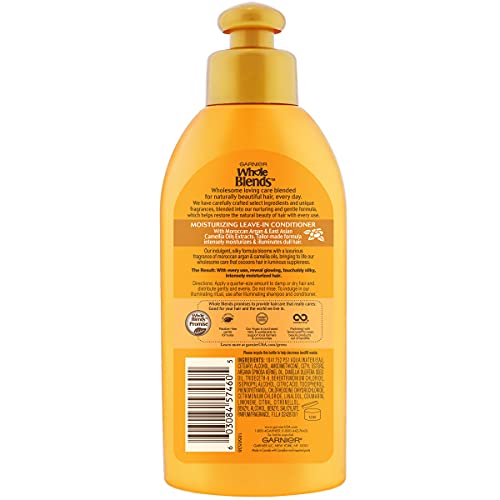 Garnier Whole Blends Moroccan Argan & Camellia Oils Moisturizing Leave-in Conditioner for Dull Hair, 5.1 Fl Oz, 1 Count (Packaging May Vary)