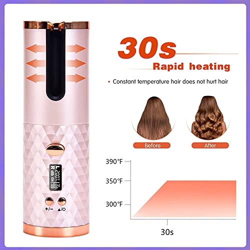 Automatic Curling Iron, Cordless Ceramic Barrel Wave Wand, Portable Cordless Auto Hair Curler with 4 Temps & 3 Timers, Fast Heating Rotating Rotating Curling for Long & Short Hair, Travel & Home Use