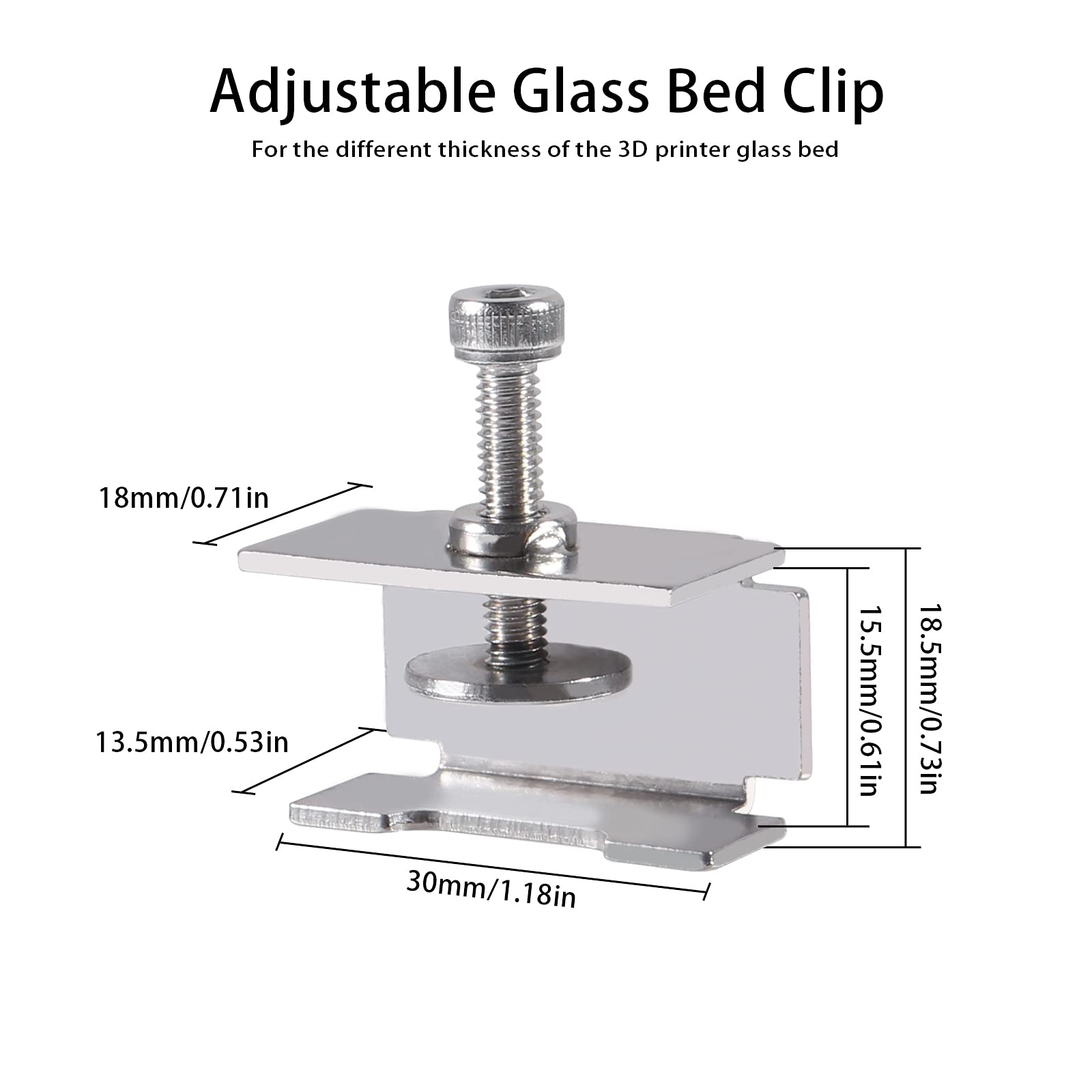 Aokin Adjustable 3D Printer Glass Bed Clips Clamp Compatible with Creality Ender 3/3 Pro, Ender 3S/3X, Ender 3 V2, Ender 5/5 Pro and CR-10/10S 3D Printer Heated Bed Glass Bed Platform, 4 Pcs