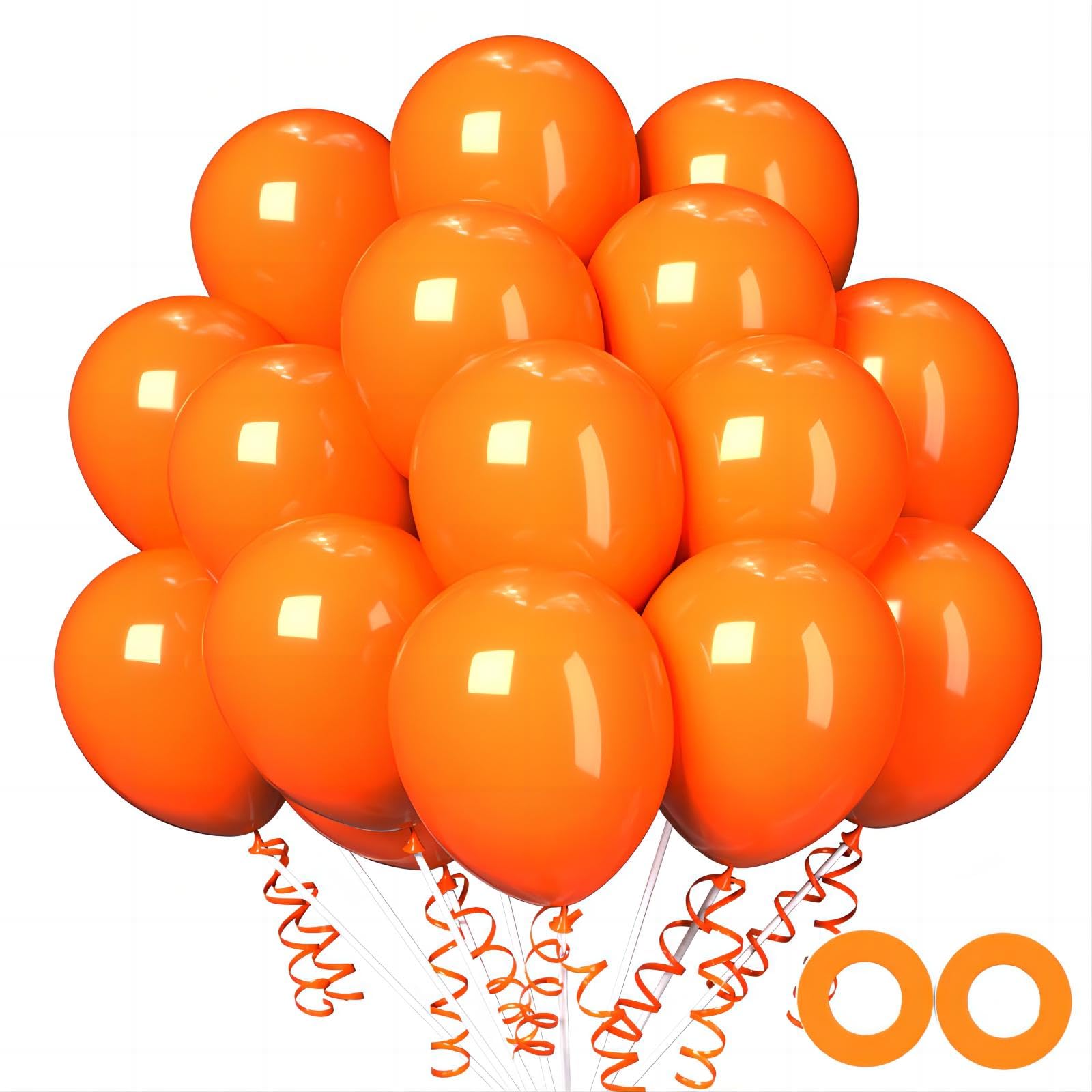 100pcs Orange Balloons, 12 inch Orange Latex Party Balloons Helium Quality for Halloween,Graduation,Birthday Party, Baby Shower,Gender Reveal, BacheloretteParty Party Decoration (with Orange Ribbon)…