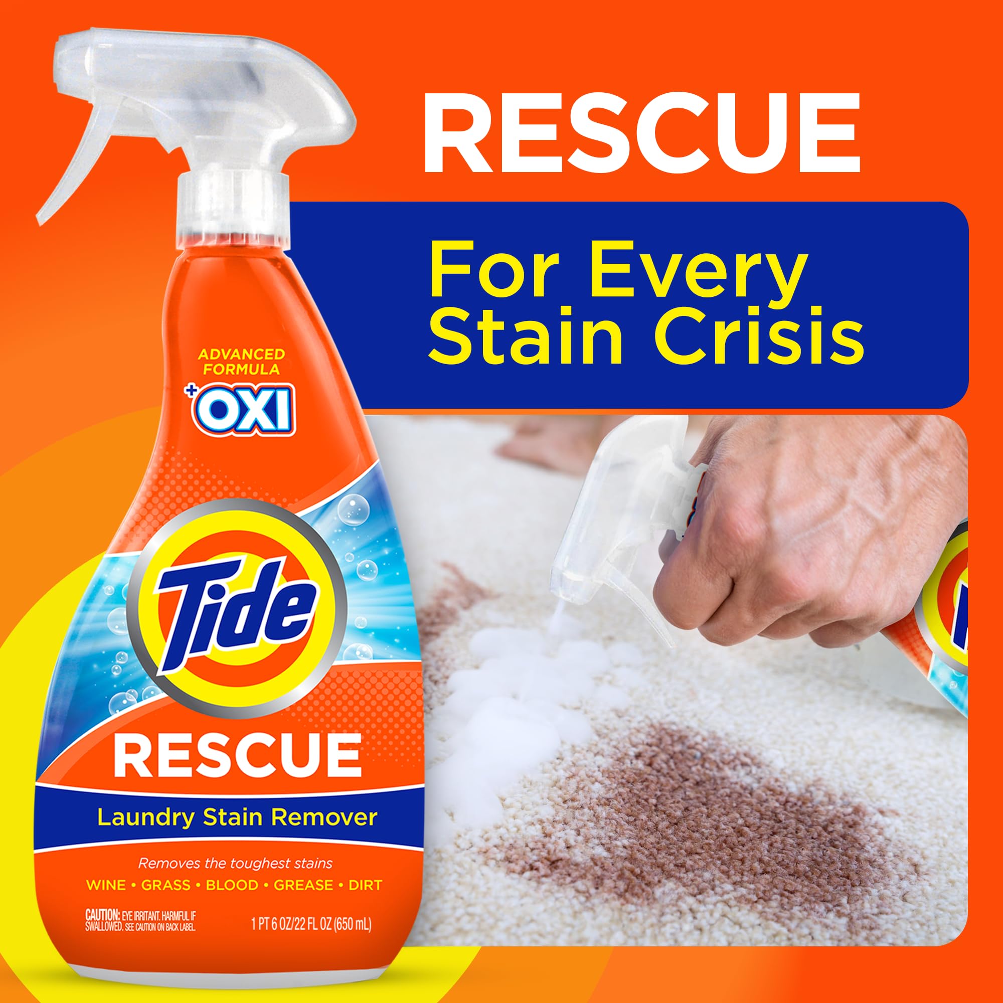 Tide Laundry Stain Remover Spray with Oxi, Stain Remover for Clothes, Carpet, Upholstery, Pet Bedding, & More, Stain Treater Spray for Tough Stains from Wine, Coffee, Grease, 21.5 Fl Oz (Pack of 2)