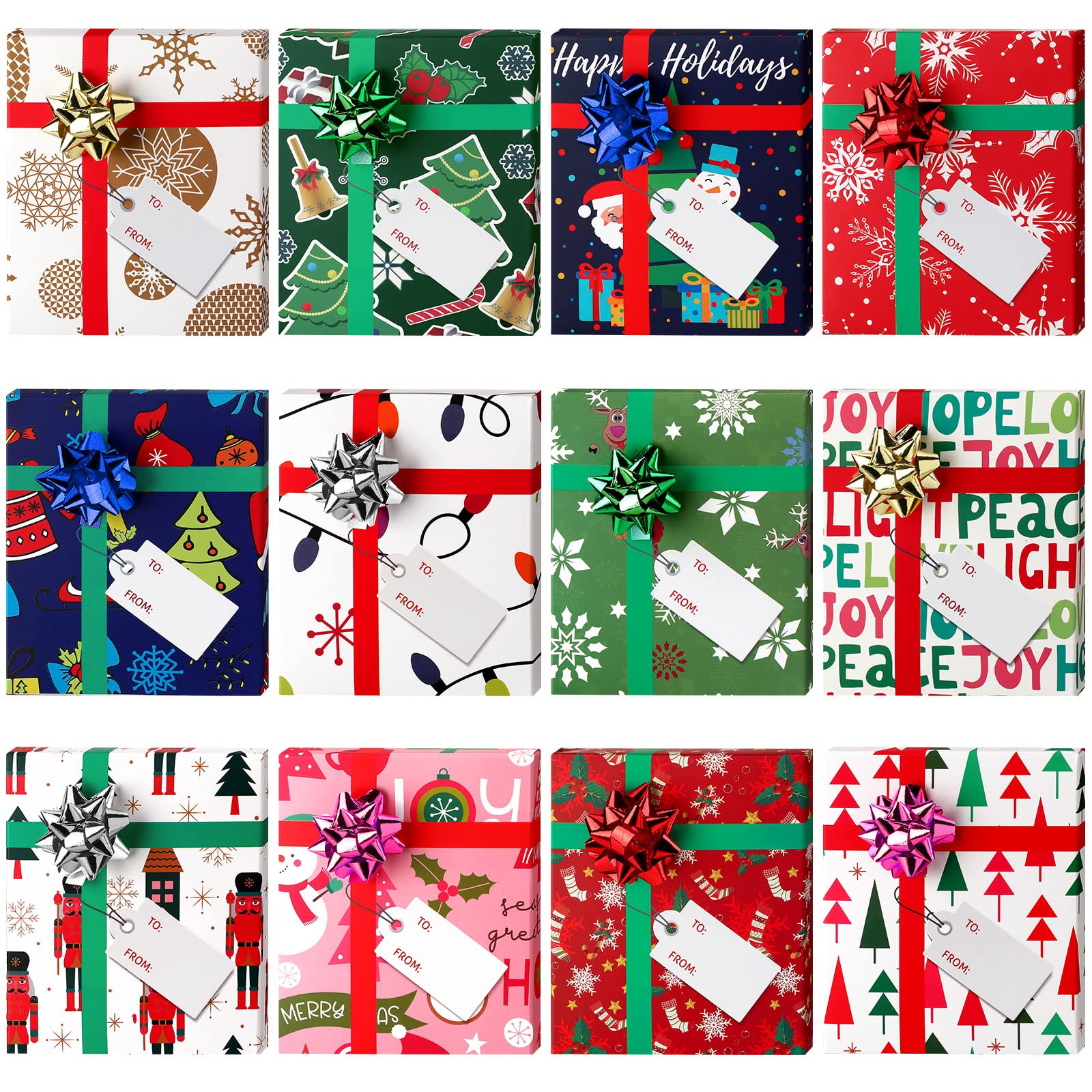 12 Pack Christmas Card Holders Boxes with Bow, Boxes for Gifts Christmas Money Holder Money Box Gift Wrap Boxes for Xmas, Party Favors