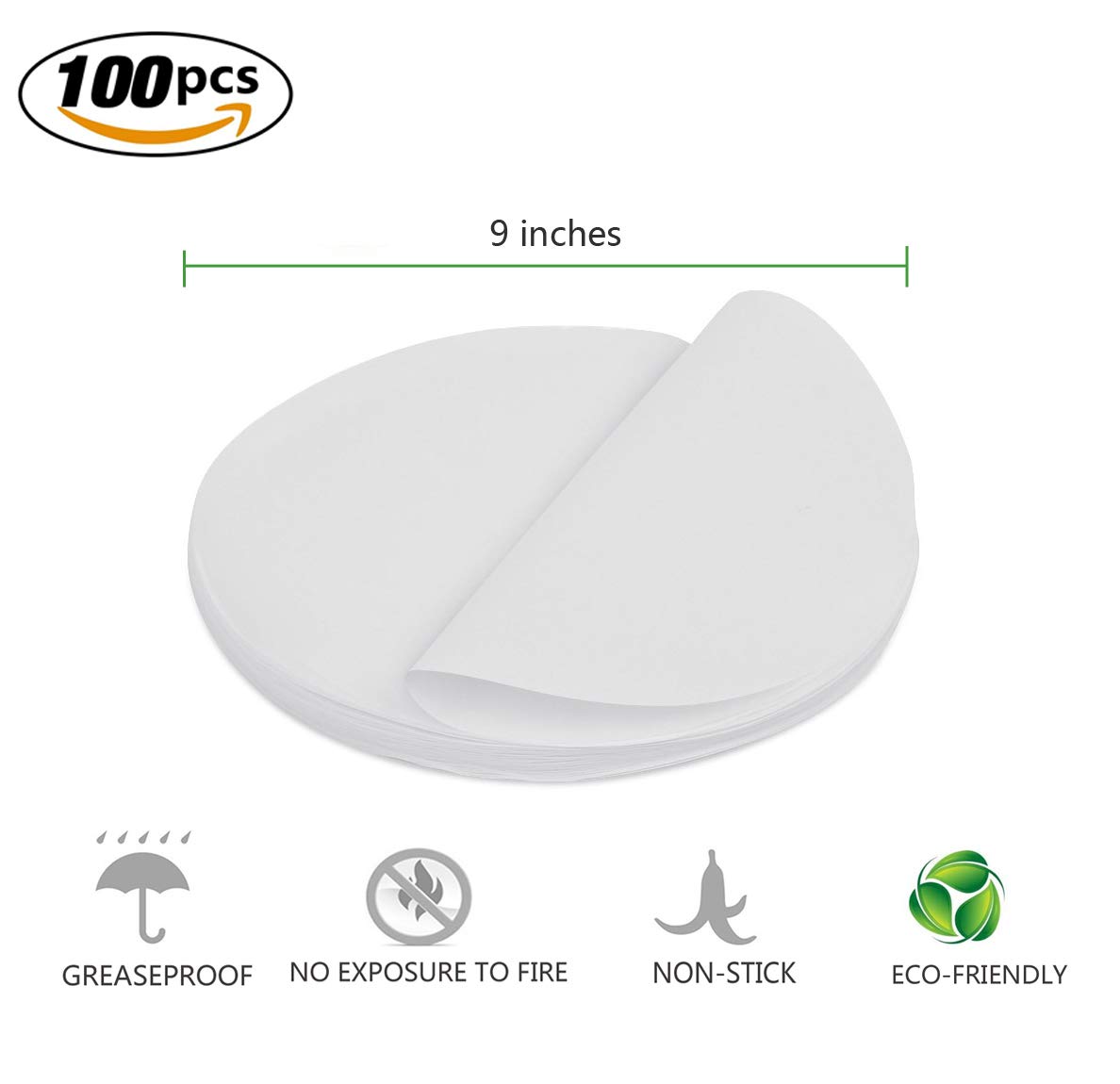 100pcs Parchment Paper Rounds 9 Inch Diameter Precut for Baking - Non-STICK 9'' Cake Pan Liner Circles, Perfect for Cheesecake Pan Springform Pan Bundt Pan Steamer and Air Fryer