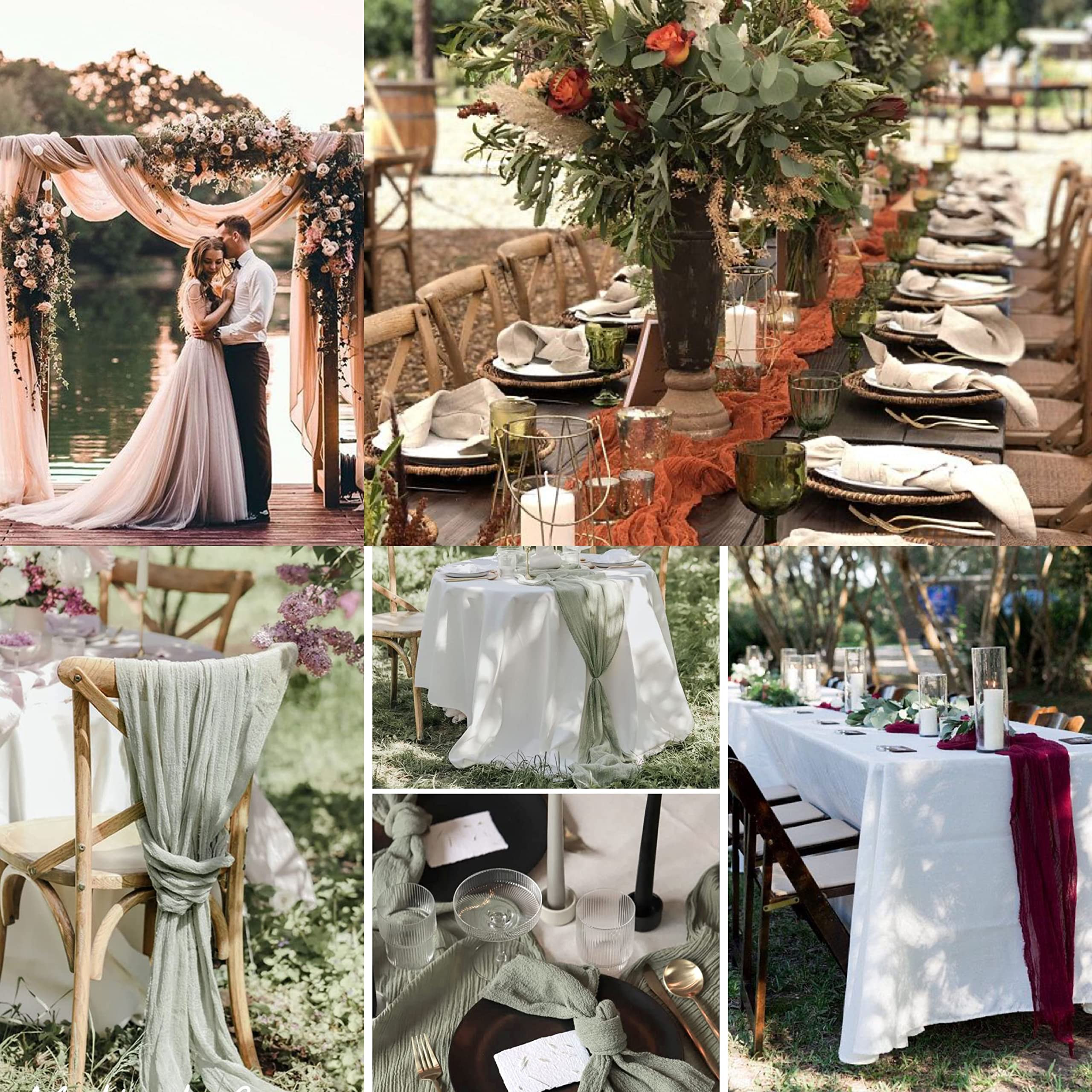 12 Pack Christmas Table Runner Beige Cheesecloth Table Runner 10ft Boho Gauze Cheese Cloth Table Runner Rustic Sheer Runner 120 inch Long for Christmas Wedding Table Decorations
